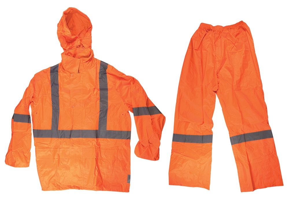 Rain set Reflective Taped Fluoro Jacket & Pants, Orange, L. | Jaybro