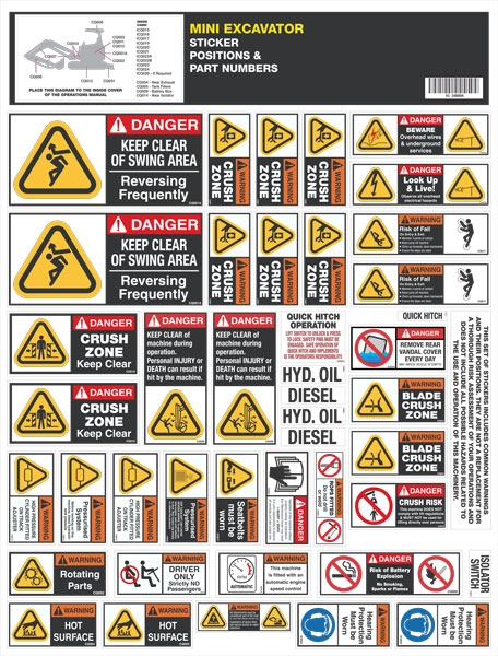 Mini Excavator Safety Sticker Set | Jaybro