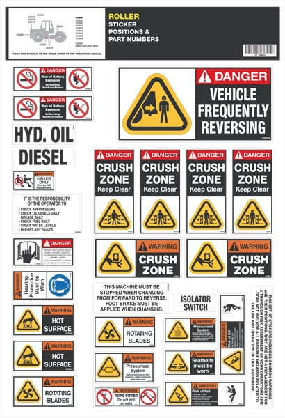 Danger And Warning Decals For Roller Heavy Machinery | Jaybro