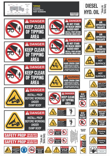 Danger And Warning Decals For Tipper Heavy Machinery | Jaybro