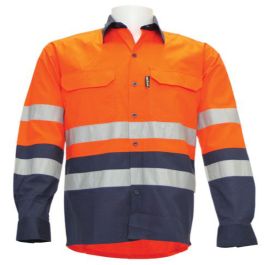 190gsm Orange/Navy Long Sleeve Drill Shirt - Reflective Hoop Pattern ...