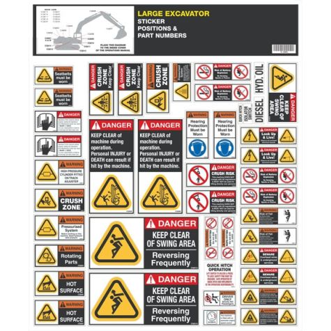 Danger And Warning Decals For Excavator Heavy Machinery | Jaybro