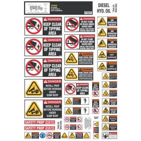 Danger And Warning Decals For Tipper Heavy Machinery | Jaybro