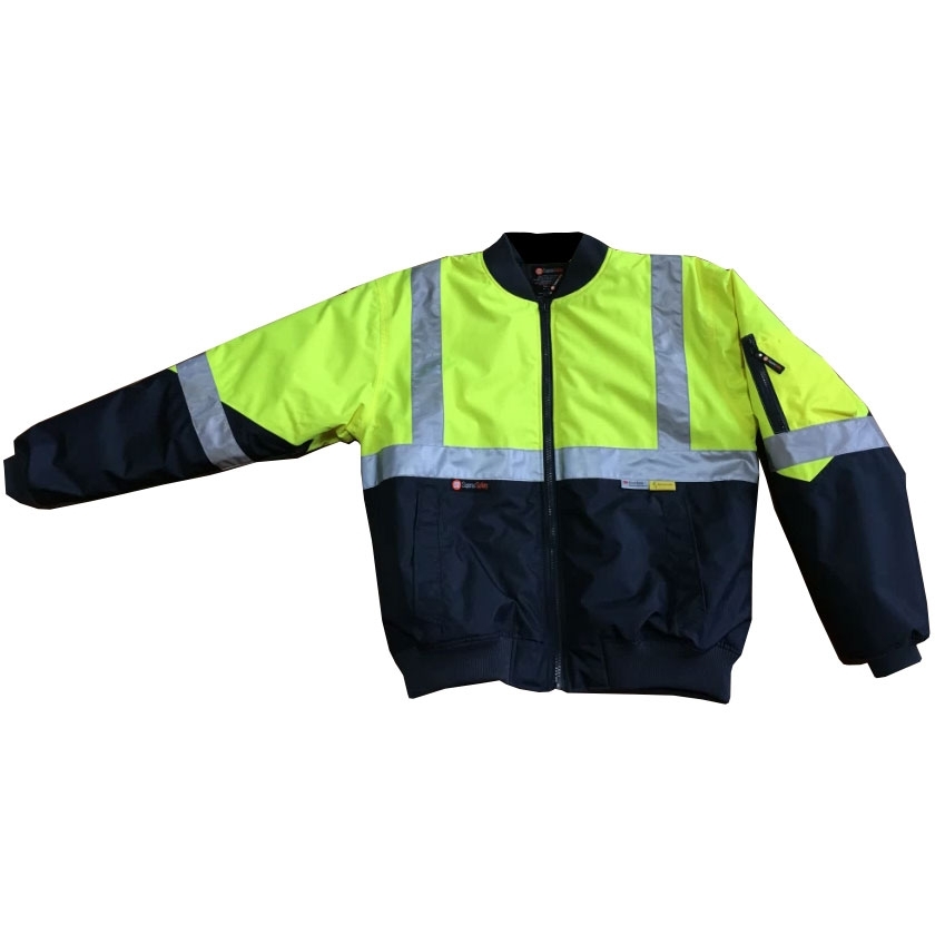 Yellow/Navy - Hi-Vis Reflective Taped Flying Bomber Jacket - 5XL