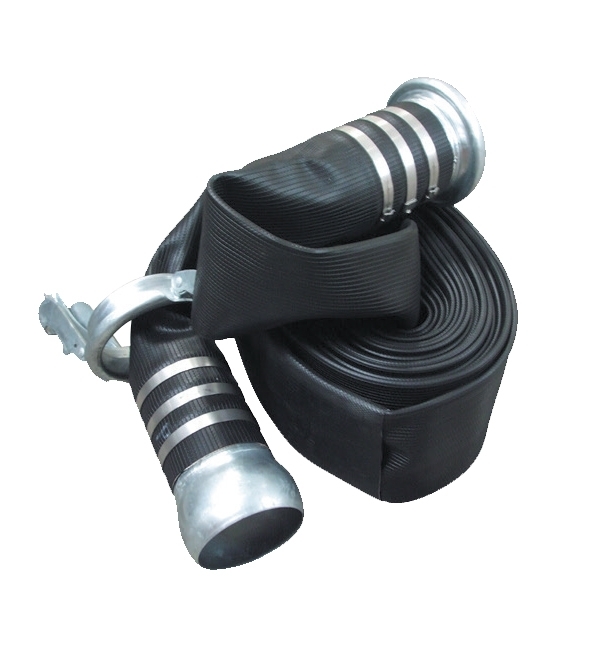 20m Black rubber layflat hose kit, 200mm ID with Bauer fittings | Jaybro